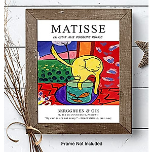 Matisse Poster Cat Wall Decor - 8x10 Mid Century Modern Wall Decor - Minimalist Wall Art - Abstract Art - Aesthetic Room Decor Gallery Wall Art - Cat Wall Art - Boho Bohemian Decor - Cat Themed Gifts