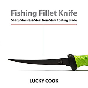 Lucky Cook Sharp Curved Fish Fillet Knife 6.5 inch, Flexible Thin and Sturdy Knife with Ergonomic Handle