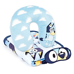 Jay Franco Bluey Kids Travel Set - 3 Piece Set Includes 40 x 50 Throw Blanket, Eye Mask, and Neck Pillow - Super Soft & Cozy Travel Accessories