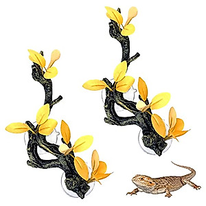 kathson Reptile Corner Branch, Lizard Climb Branches Decor Terrarium Plant Decoration with Suction Cup Reptile Tank Plant Ornament for Bearded Dragons Gecko Snake Spider Frog Climbing (Yellow)