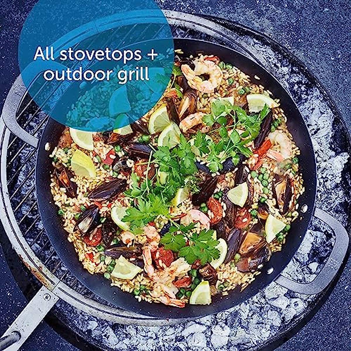 BK Black Steel Seasoned Carbon Steel Paella Pan, 15"