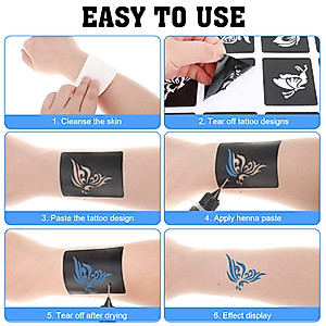 Qpout Tattoo Stencils For Kids Adults, 16 Sheets Henna Tattoo Stencil Kit, Small and Big Tattoo Stencils Designs, Tattoo Stencils for Real Tattoos, Skeleton Spider Owl Flower Butterfly Tribal Totem