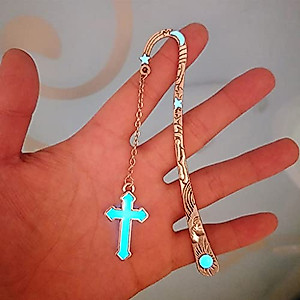 Retro Metal Bookmarks Luminous Cross Book Marks Book Clip with Pendant Pagination Mark 1Piece