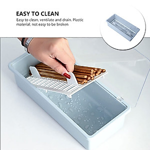 Cabilock Organizer Storage Rack Flatware Tray with Lid Kitchen Chopsticks Drain Box Fork Storage Case Container Kitchen Silverware Chopsticks Drainage Box (Blue) Cooking Utensil Sink