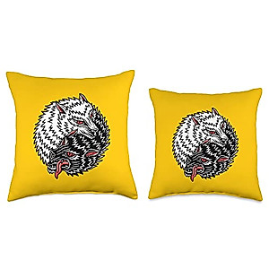 Tiger Flash Tattoo Supply Co Wolves American Traditional Tattoo Trendy Old School Flash Throw Pillow, 18x18, Multicolor