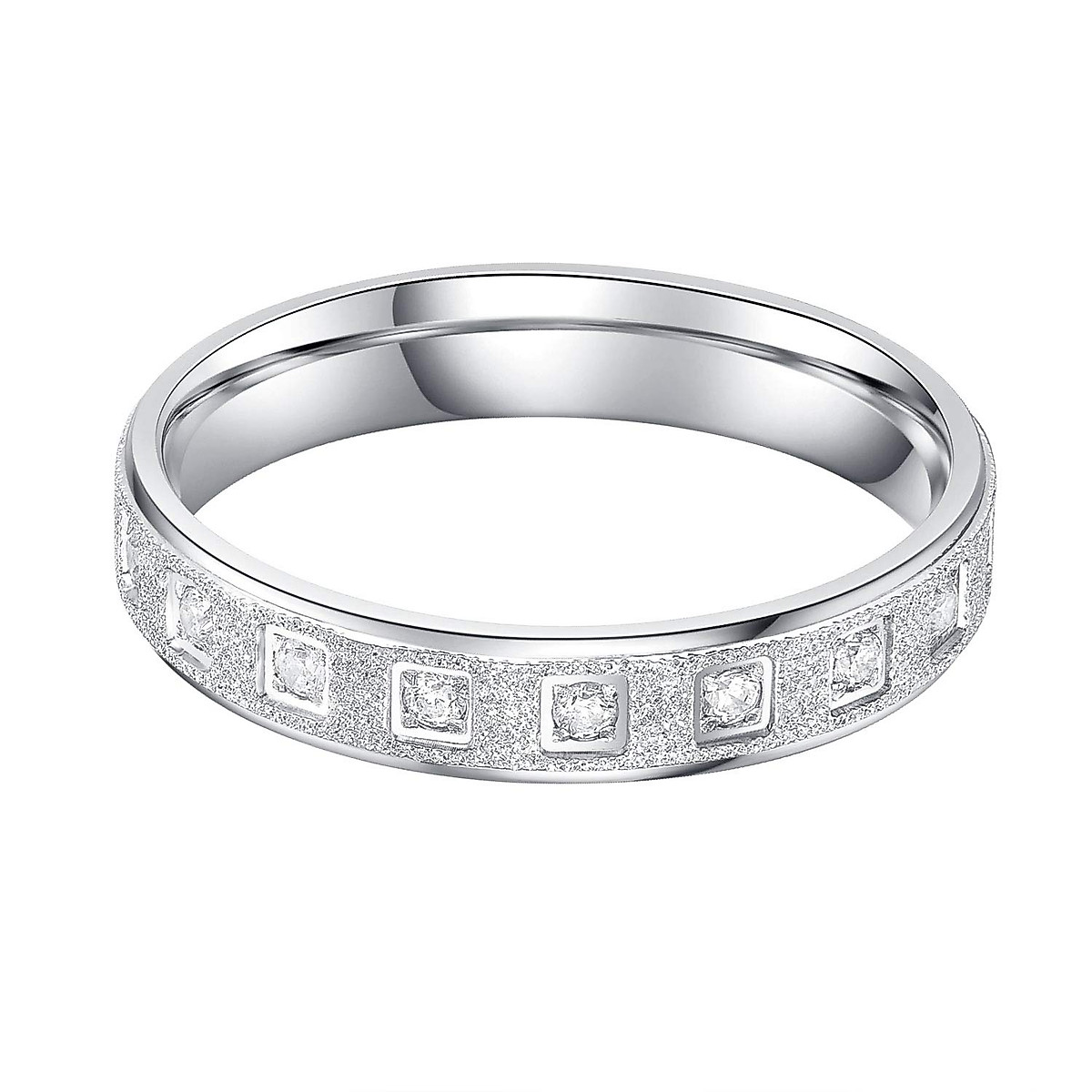 Unisex Comfort Fit Sterling Silver 4mm Simulated Diamond Full Eternity Ring Sandblasted Wedding Band (11)