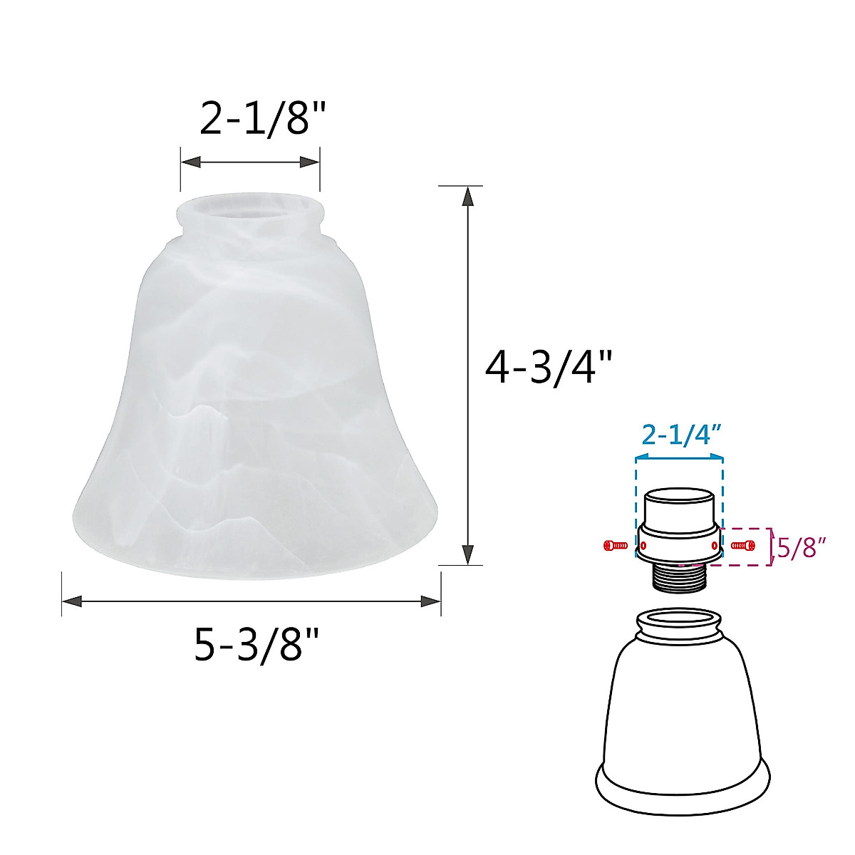 Aspen Creative 23027-4 Transitional Alabaster Bell Shape Ceiling Fan Glass Shade.2-1/8"Fitter.Size:5-3/8"D x 4-3/4"H.4Pcs/Pack