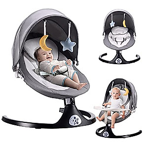 ZRWD Baby Swing for Infants, 5 Speed Electric Bluetooth Baby Rocker for Newborn, 3 Timer Settings & 10 Pre-Set Lullabies, Portable Baby Swing with Tray and Remote Control for 5-26 lbs, 0-12 Months