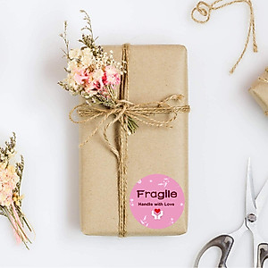 Pink Fragile Handle with Love Tender Warning Sticker 2 inch Valentine's Day Thank You Shipping Labels for Christmas Luggage Gift Bag Small Business Mailing Packages 500 pcs Heavy-Duty Handle with Care