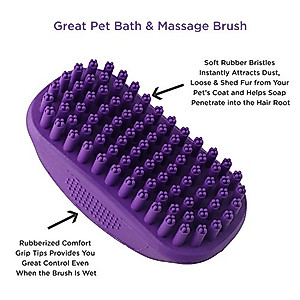 Hertzko Pet Bath & Massage Brush - Dog Bath Brush Scrubber for Shampooing and Massaging Dogs, Cats, Small Animals, Short/Long Hair - Soft Rubber Bristles Gently Removes Loose & Shed Fur (No Handle)