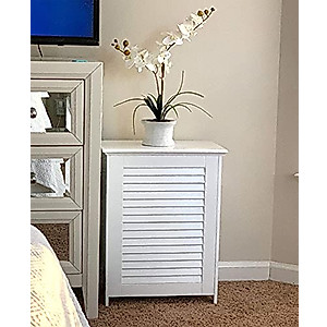 Modern White Wooden Hamper with Flip Lid, Bathroom Hamper Organizer, Portable Laundry Basket for Small Space, Wood Storage Bin Basket, Contemporary Design Clothes Basket Bin, Ventilated Construction
