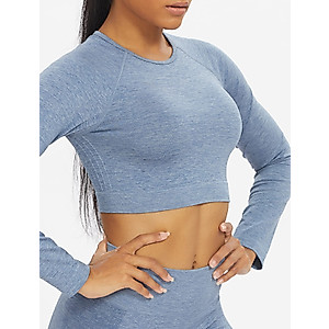 Women's Yoga Gym Crop Top Compression Workout Athletic Long Sleeve Shirt L