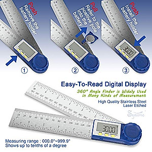 Digital Angle Finder Stainless Steel 7" 200mm 360° Angle Finder Tool for Woodworking,Machinery,Construction,Drawing,DIY Etc,Includes Special Storage Box,Polishing Cloth