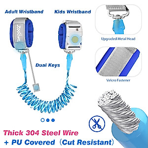 Zooawa Toddler Leash, Toddler Kids Harness Anti Lost Wrist Link with Magnetic Lock, Reflective Safety Baby Child Walking Wristband Leash for 2,3,4 Years Old Boys Girls, Blue