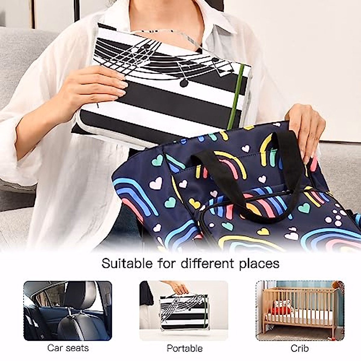 Daisies Portable Baby Changing Pad Travel Diaper Changing Table Mat Foldable Waterproof Changing Station with Built-in Pillow for Unisex Baby Gifts Newborn