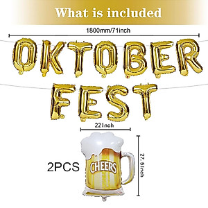 Oktoberfest Beer Mug Balloon Cheers Party Decorations Gold Balloons for German Oktoberfest Anniversary Festival Celebration Theme Backdrop Décor