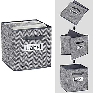 13 Inch Cube Storage Organizer Bins-Foldable Fabric storage Cubes Bin Container Box with 2 Sturdy Handles for Boys,Girls,Nusery,Clothes,Pantry Closet,Shelf,Kids Room Set of 6,herringbone pattern(Grey)
