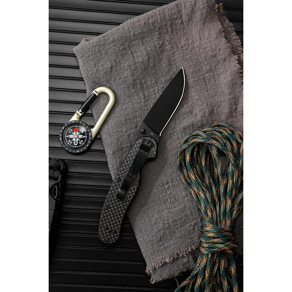 CNYJ Pocket Folding Knife D2 Blade Carbon fiber Handle Everyday Carry Knife for Men Womening Everyday Carrying