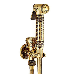 TVBNHU Handheld Toilet Bidet Sprayer, Antique Brass Bathroom Bidet Attachment Set, Wall Mounted Handheld Cloth Diaper Sprayer Kit, Single Cold Bidet Faucet,A