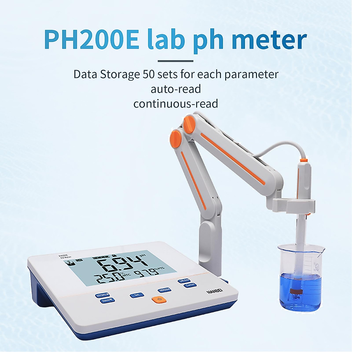 NANBEI Lab Benchtop pH Meter, 1-3Points Auto Calibration,0.01 pH Accuracy,200 Sets of Data Storage,Professional pH/Temp/ORP Test,6.0 inch High Definition Screen, (PH200E)