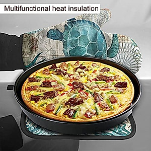 Blue Sea Turtle Nautical Map Area Oven Mitts Pot Holders Sets Heat Resistant Insulated 356°F/180℃ Non-Slip Waterproof Gloves Hot Pads Potholders for Kitchen Decorative Cooking Baking Grilling BBQ