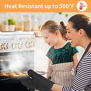 IXO Oven Mitts, Oven Gloves Heat Resistant 500°F with Non-Slip Silicone Surface Pot Holders, Kitchen Mitt with Soft Cotton Lining for Baking, Cooking, BBQ, Black, 1 Pair