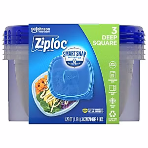 Ziploc Storage Containers with SmartSnap Technology, Deep Square, 1.25Q, 3 Pack