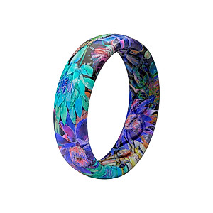 Groove Life Aspire Twilight Blossom Silicone Ring Breathable Rubber Wedding Rings for Women, Lifetime Coverage, Unique Design, Comfort Fit Ring - Size 7
