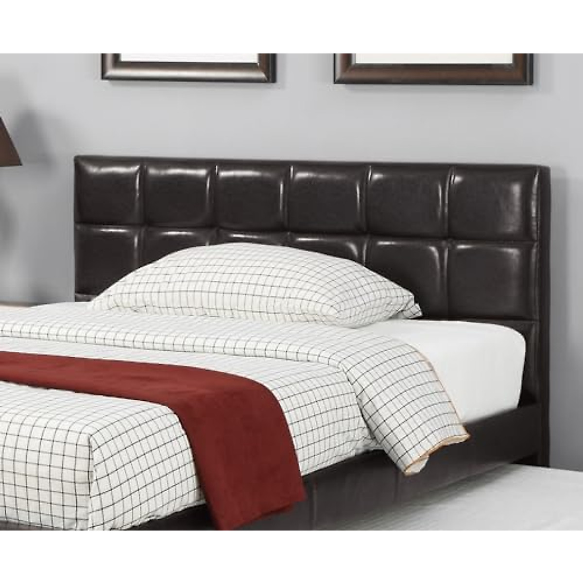 GOWE Full Size Bed w/Trundle Slats Espresso Faux Leather Plywood Kids Youth Bedroom Furniture Wooden Slats Square Box Upholstered Headboard 1pc Bed