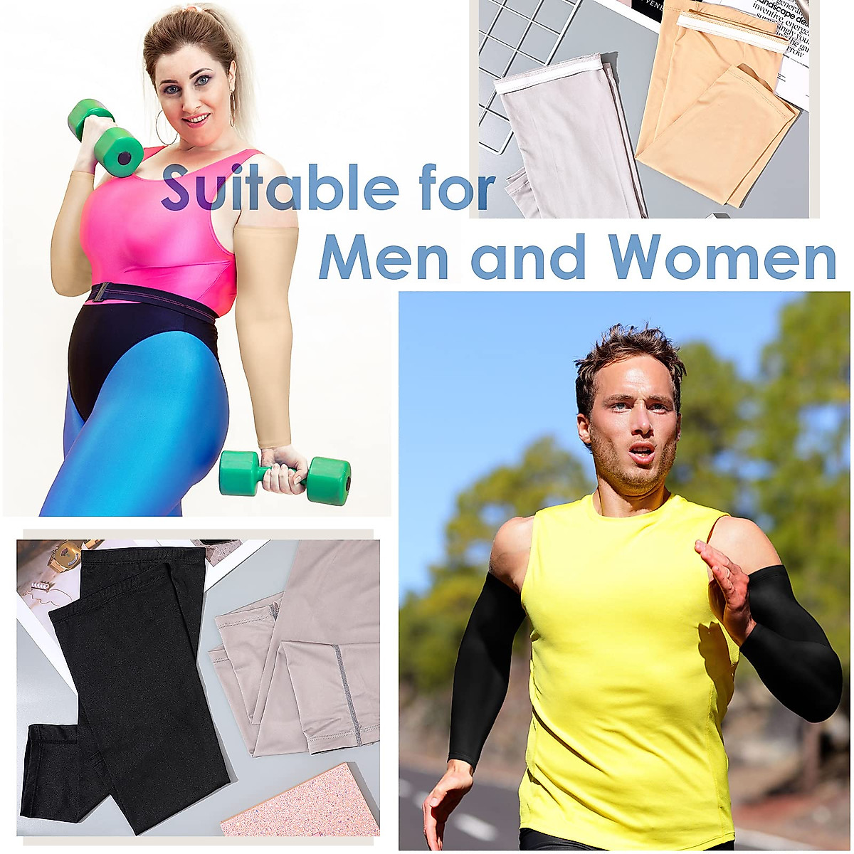 4 Pairs Plus Size Arm Sleeves UV Sun Protection Cooling Ice Silk Oversized Compression Sleeve Cover for Women (Classic Color)