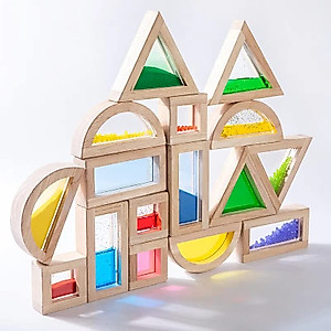 Large Wooden Building Blocks for Toddlers Baby Kids 16 Pcs Rainbow Blocks Geometry Sensory Stacking Construction Toys Set Colorful Preschool Learning Educational Toys for Boys & Girls…
