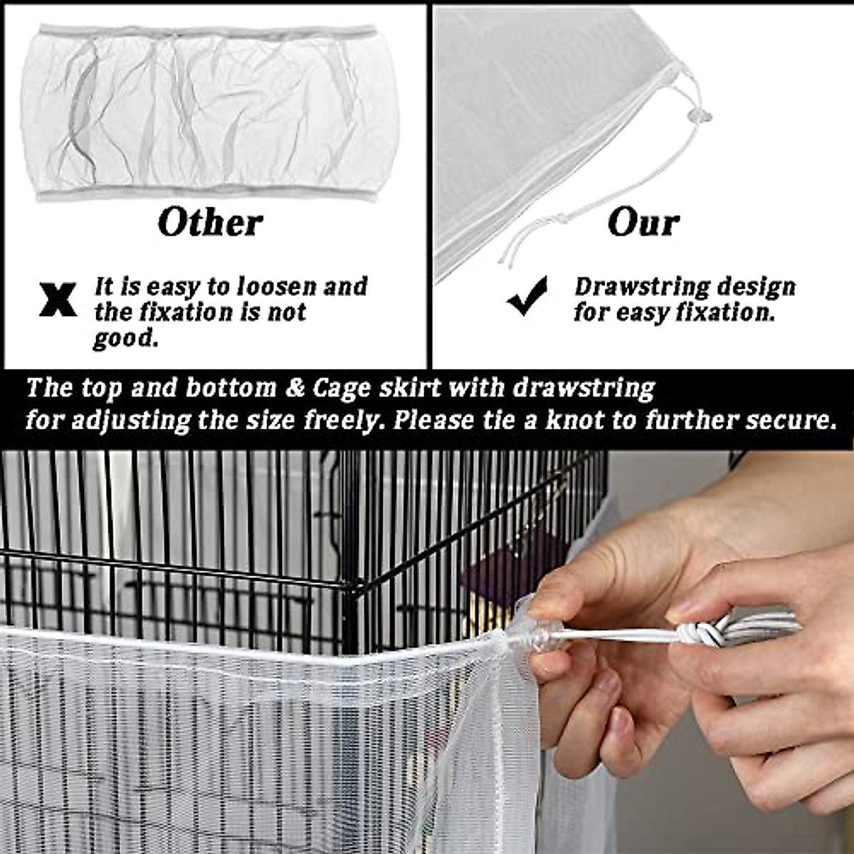 SYOOY 3 Pieces Birdcage Seed Catcher Bird Cage Cover Nylon Mesh Net Skirt Guard for Parrot Parakeet Macaw African Round Square Cage Adjustable Durable Breathable Washable Material
