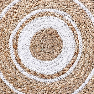 100% Jute Area Rug Approx 3 Feet - Braided Design Hand Woven Natural White Rings Carpet - Home Decor for Living Room Hallways - Round Natural Fibers 36" inch