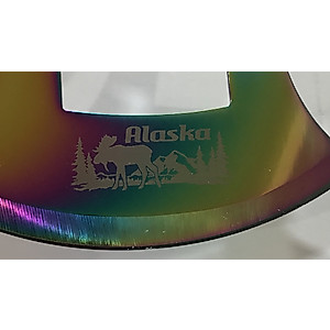 Alaska Alaskan Ulu Deep Dark Wood Handle Electroplated Blade Etched Moose Scene