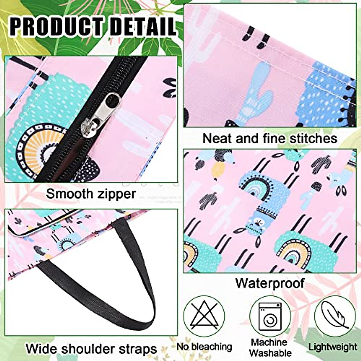 Woanger 4 Pcs Reusable Shopping Bags Washable Foldable Grocery Bags with Handles Zippered Waterproof Tote Oxford(Cute Style)