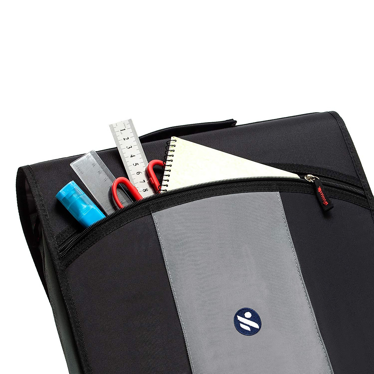 3-Inch Zipper Binder, 3 Round Rings Binder with Expanding File and Shoulder Strap, Black