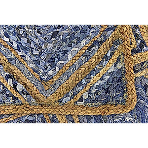 Unique Loom Braided Jute Collection Classic Quality Made Natural Hand Woven with Geometric Design Area Rug (9' 0 x 12' 0 Rectangular, Blue/ Natural)