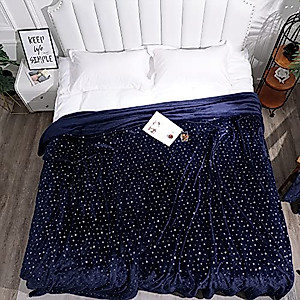 Stellhome Navy Blue Throw Blanket, Ultra Soft Thick Flannel Star Foil Print Fleece Bed Blanket for Sofa Couch, Twin Size 80"x65"