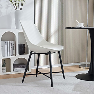 ANOUR Modern Dining Chairs Set of 2,Plastic Kitchen Chairs with PU Leather Cushions and Sturdy Metal Legs, Upholstered Armless Side Chair for Dining Room, Kitchen,Living Room-White