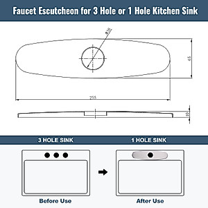 Faucet Plate, ALEASHA Kitchen Sink Cover Stainless Steel Plate for 1 or 3 Hole Bathroom or Kitchen Sink Faucet 10 Inch Escutcheon Hole Covers Polished (Brushed Nickel)