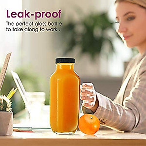 DilaBee Glass Juice Bottles with Lids [12 Pack] Bulk Glass Water Bottles with Caps for Juicing, Smoothie, Milk, and Kombucha - Homemade Drinking Glass Bottles for juicing - 16 Oz