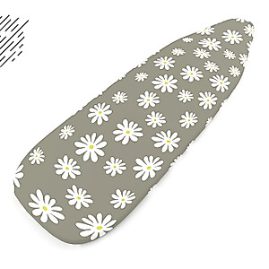 Encasa Ironing Board Covers (14 x 42 inch) Drawstring Tightening with Thick 3 mm Felt Padding, Easy Fit, Scorch Resistant, Printed - Daisy Grey
