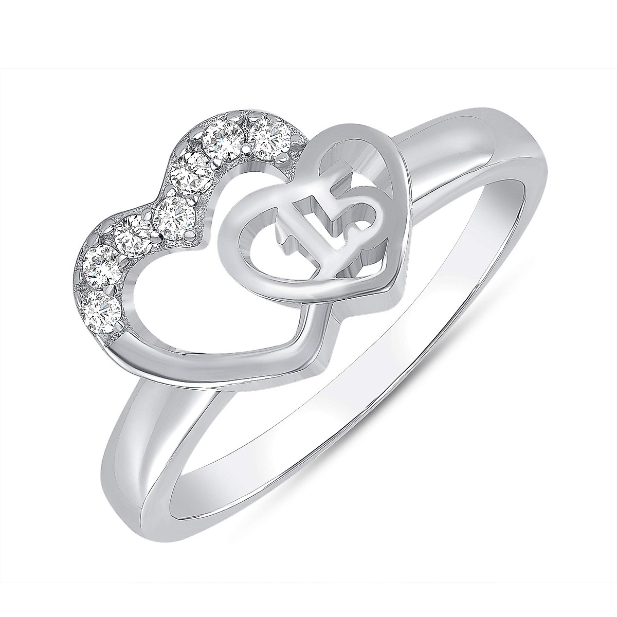 Jewelry by Debbie 925 Sterling Silver Sweet 15 Quinceanera Cz Heart Ring Rhodium Plated (7)