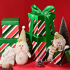 PAPER FAIR 5PCS Christmas Nesting Gift Boxes with Lid, Xmas Nested Box Set, 5 Sizes, Square Stackable, Green Red Stripe Paper Box Tower Décor with Satin Ribbon, for Holiday Thanksgiving New Year