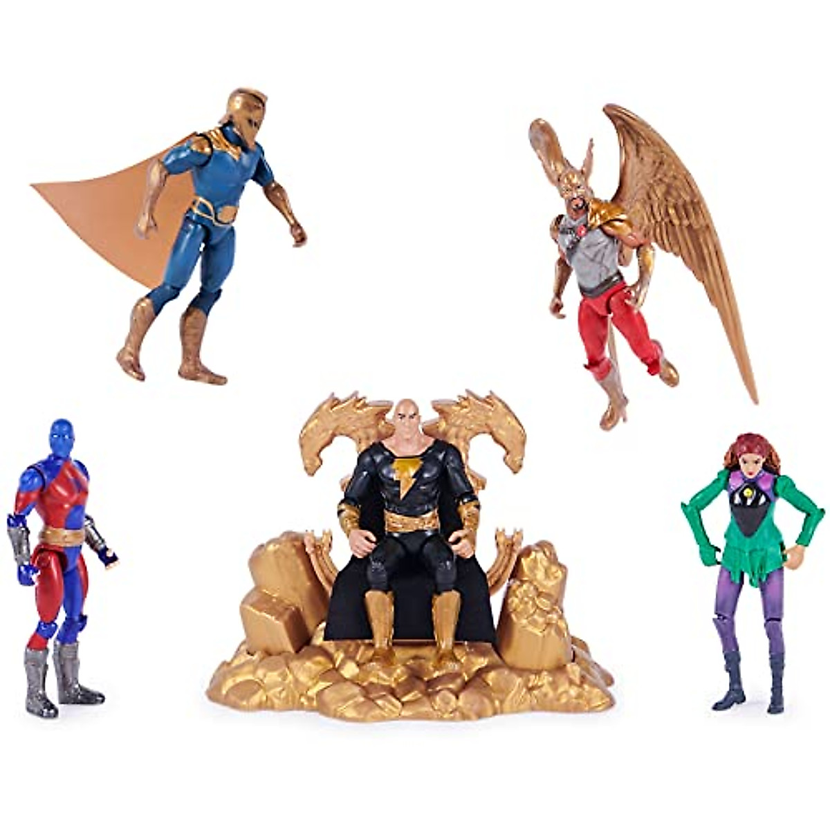 DC Comics, Black Adam and Justice Society Set, 4-inch Black Adam Toy Figures and Throne, Hawkman, Dr. Fate, Atom Smasher, Cyclone, Kids Toys for Boys and Girls Ages 3 and Up (Amazon Exclusive)