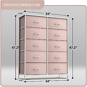 Sorbus Kids Dresser with 10 Drawers and 2 Drawer Nightstand Bundle - Matching Furniture Set - Storage Unit Organizer Chests for Clothing - Bedroom, Kids Rooms, Nursery, & Closet (Pink)