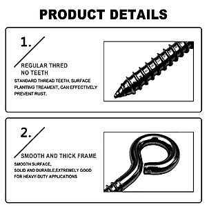YGAOHF 5 Inch Eye Hooks Screw in Heavy Duty, 500 LBS Capacity, Large Stainless Steel Eye Hooks for Hanging, Black Eye Bolts for Indoor & Outdoor Heavy-Duty Applications