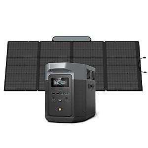 EF ECOFLOW Solar Generator DELTA 2 Max 2048Wh With 400W Solar Panel, LFP Battery Portable Power Station Up to 3400W AC Output Fast Charging 0-80% in 43 Min solar powered generator For Camping, RV