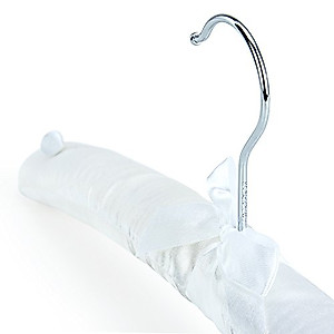 HANGERWORLD 3 Pack White Satin Padded Hangers with Non-Slip Buttons -15inch Cushioned Coat Hanger for Dresses, Sweaters, Blouses, Shirts, Women's Clothing