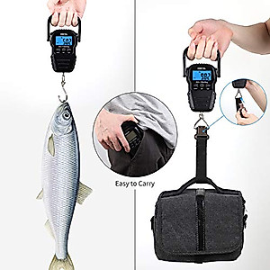 HEETA Fish Scale with Backlit LCD Display, Up to 110lb/50kg Digital Portable Hanging Fish Weight Scale with Hook & Measuring Tape for Home, Farm, Outdoor, Hunting, Fishing, 2 AAA Batteries Included